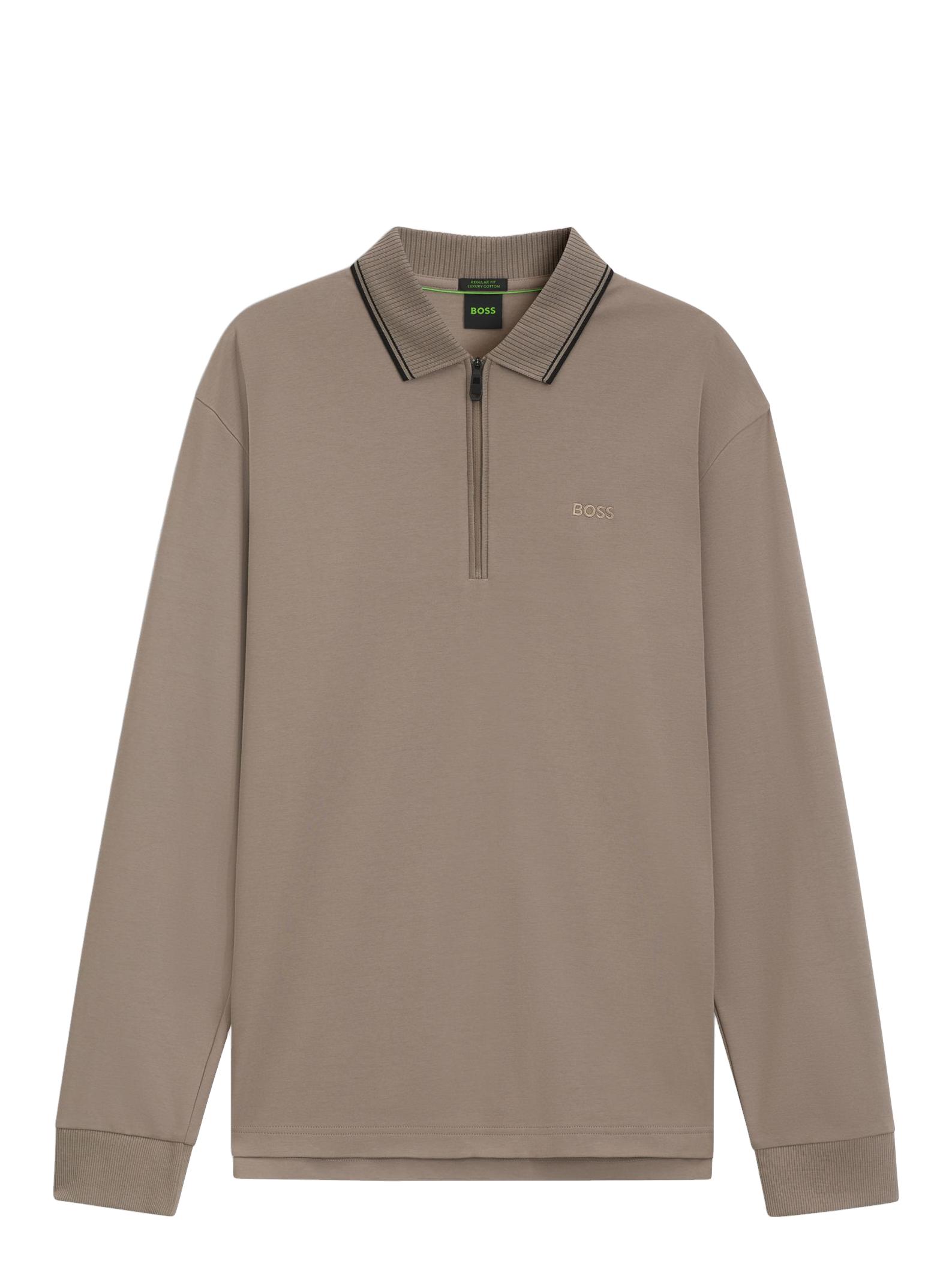 BOSS interlock cotton polo shirt with striped collar